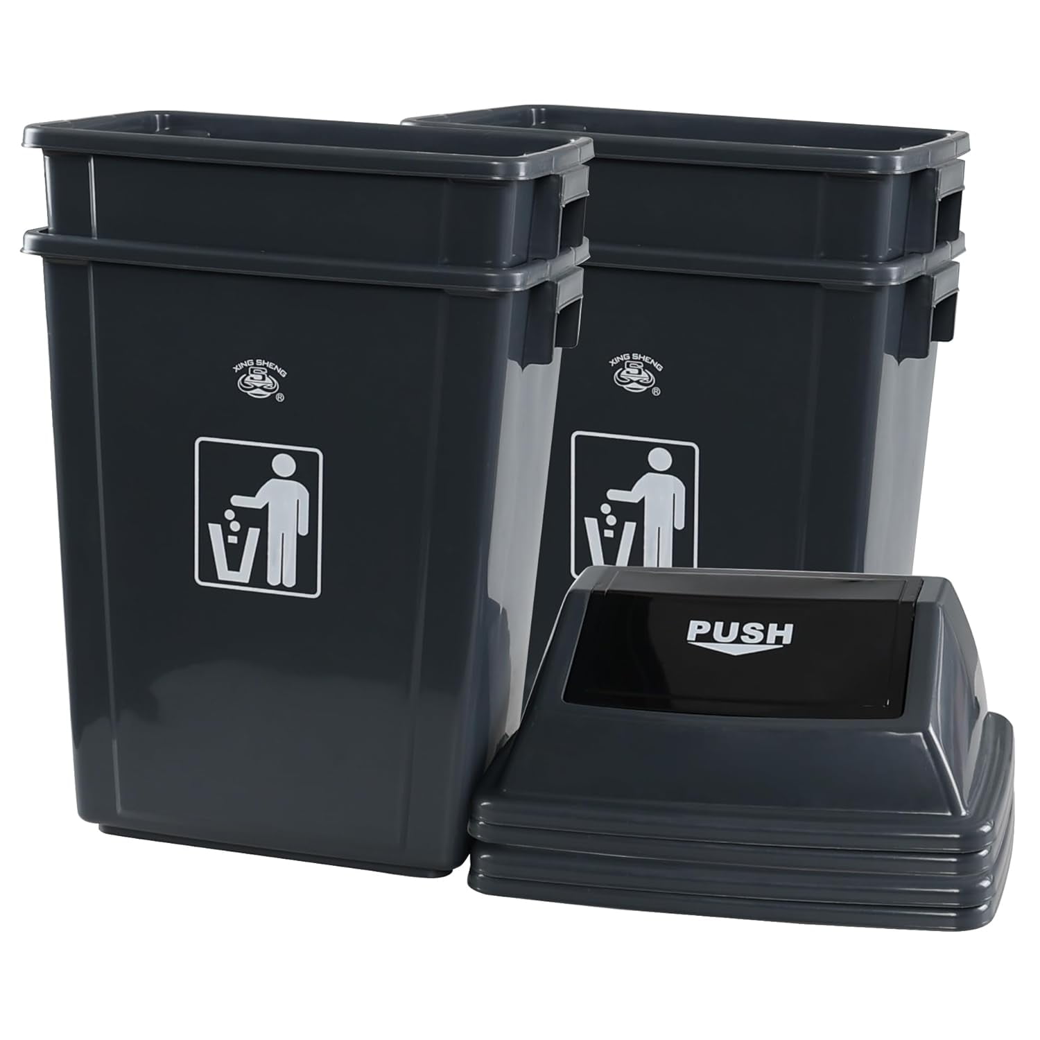 18 Gallon Plastic Trash Can with Swing Lid, 4-Pack Large Kitchen Swing ...