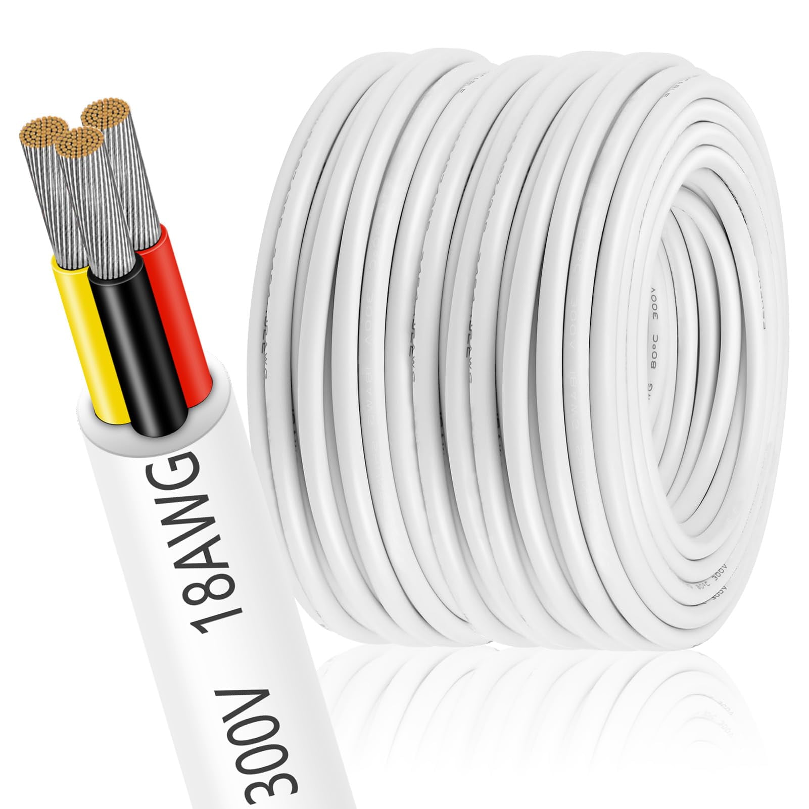 18 Gauge 3 Conductor Electrical Wire, 65.6FT 18 AWG Tinned Copper ...