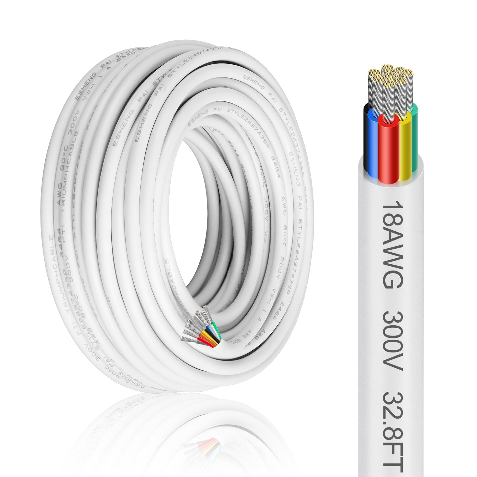 18 Gauge 8 Conductor Electrical Wire, 32.8FT 18AWG Low Voltage ...