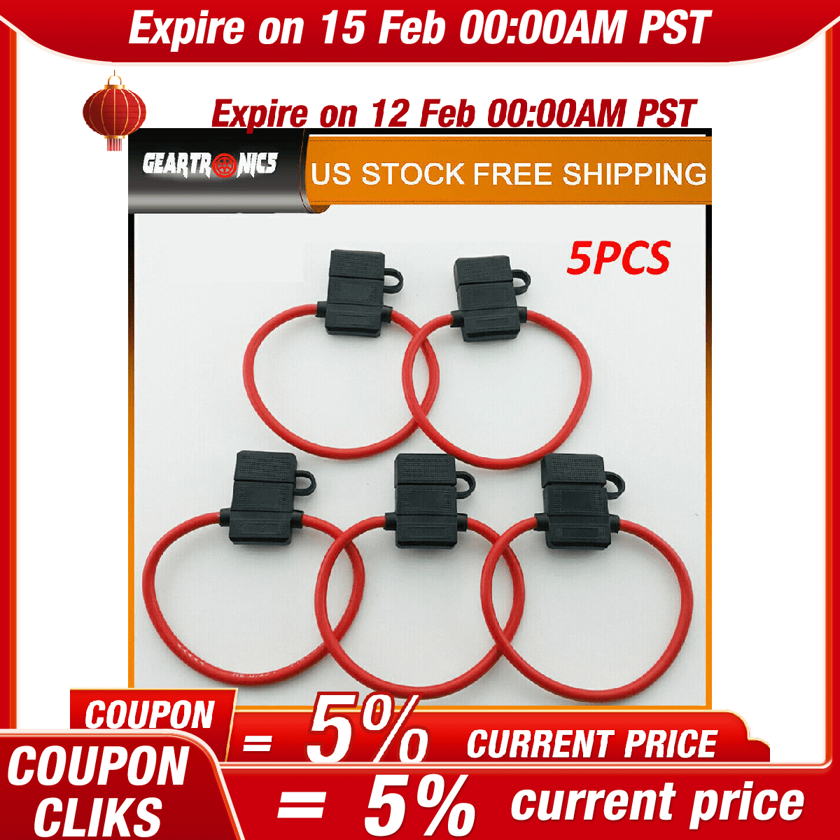 18 Gauge ATC ATO In-Line Fuse Holder Wire 12V Blade Waterproof 5 Pack 5 ...