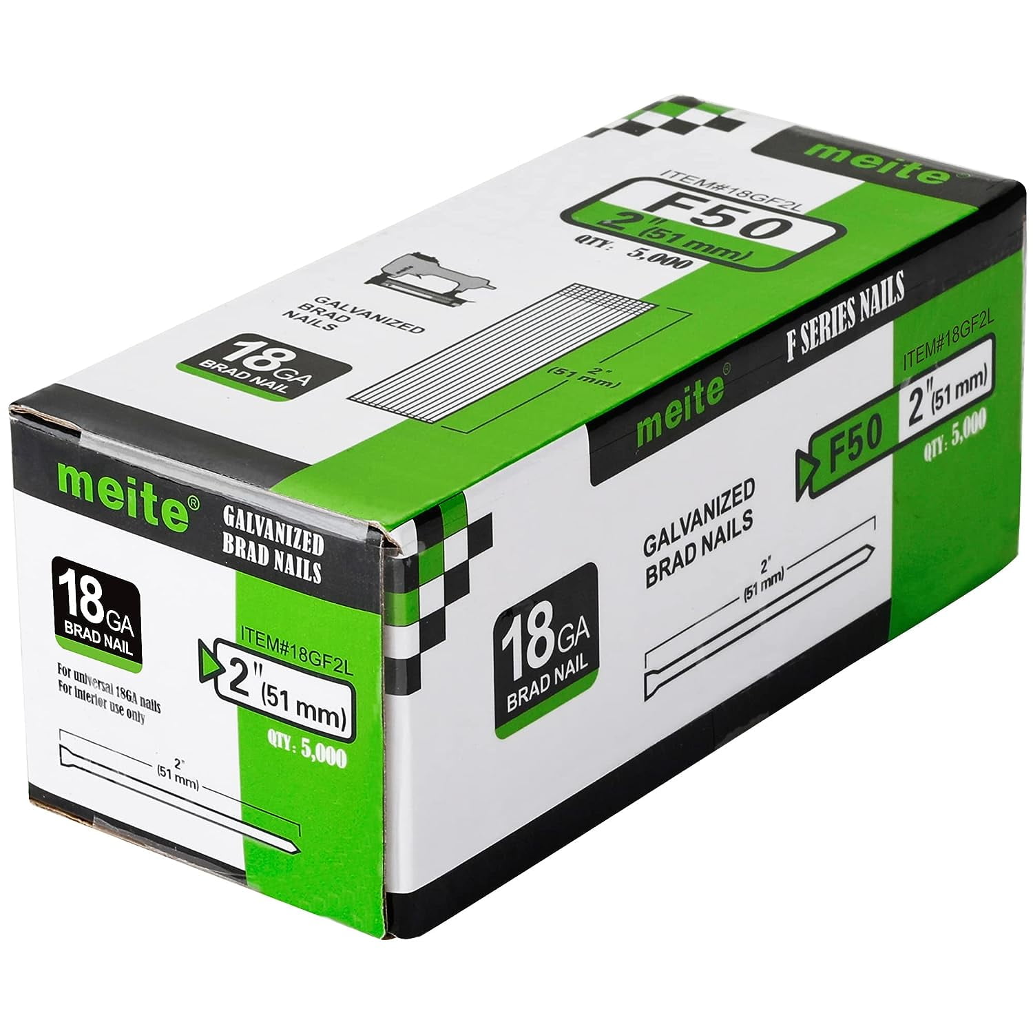 18 Gauge Brad Nails, 2-Inch 18GA Brad Nails, Galvanized Nail Gun Nails ...