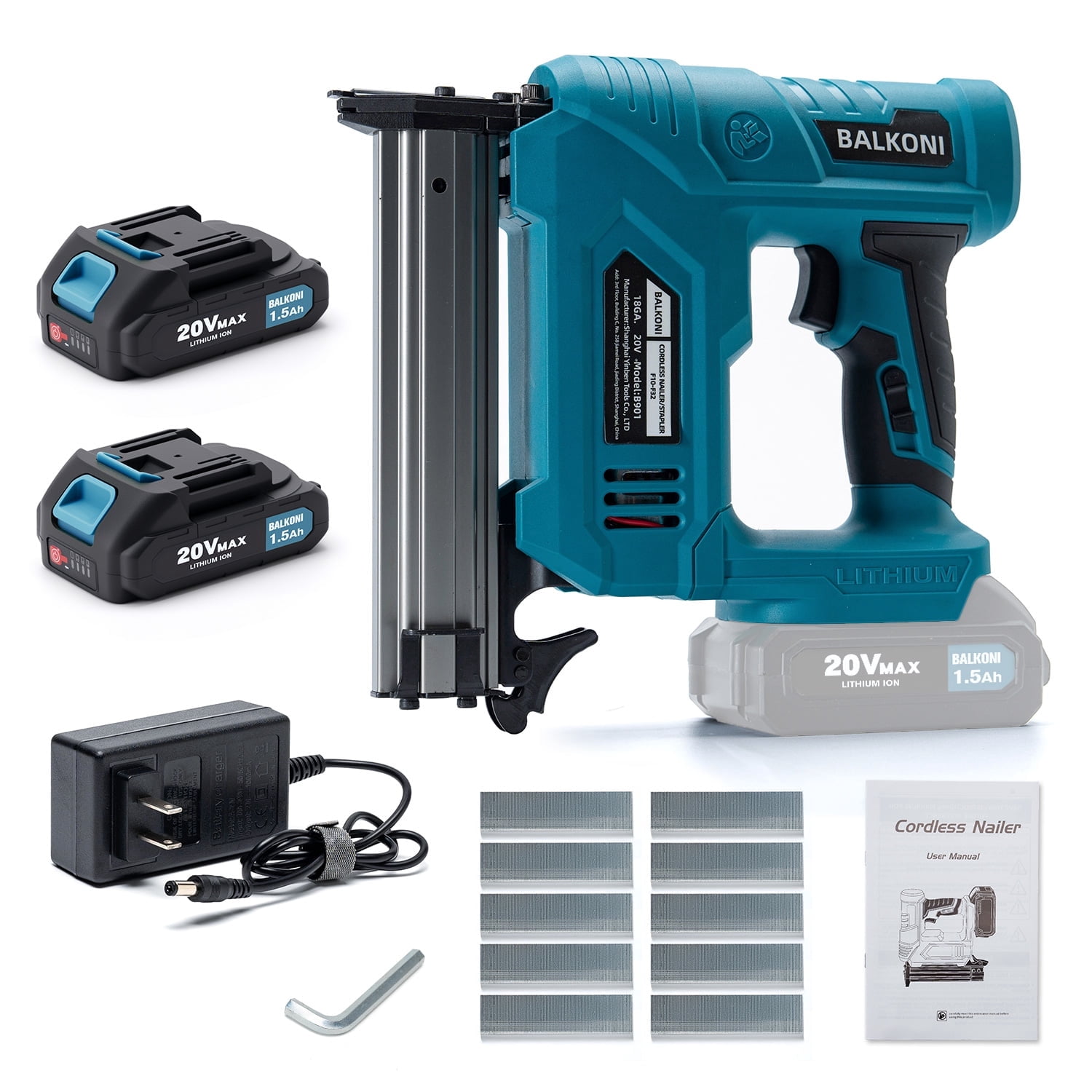 BALKONI 18 Gauge Cordless Finish Nail Gun with 1500 mAh Battery and ...