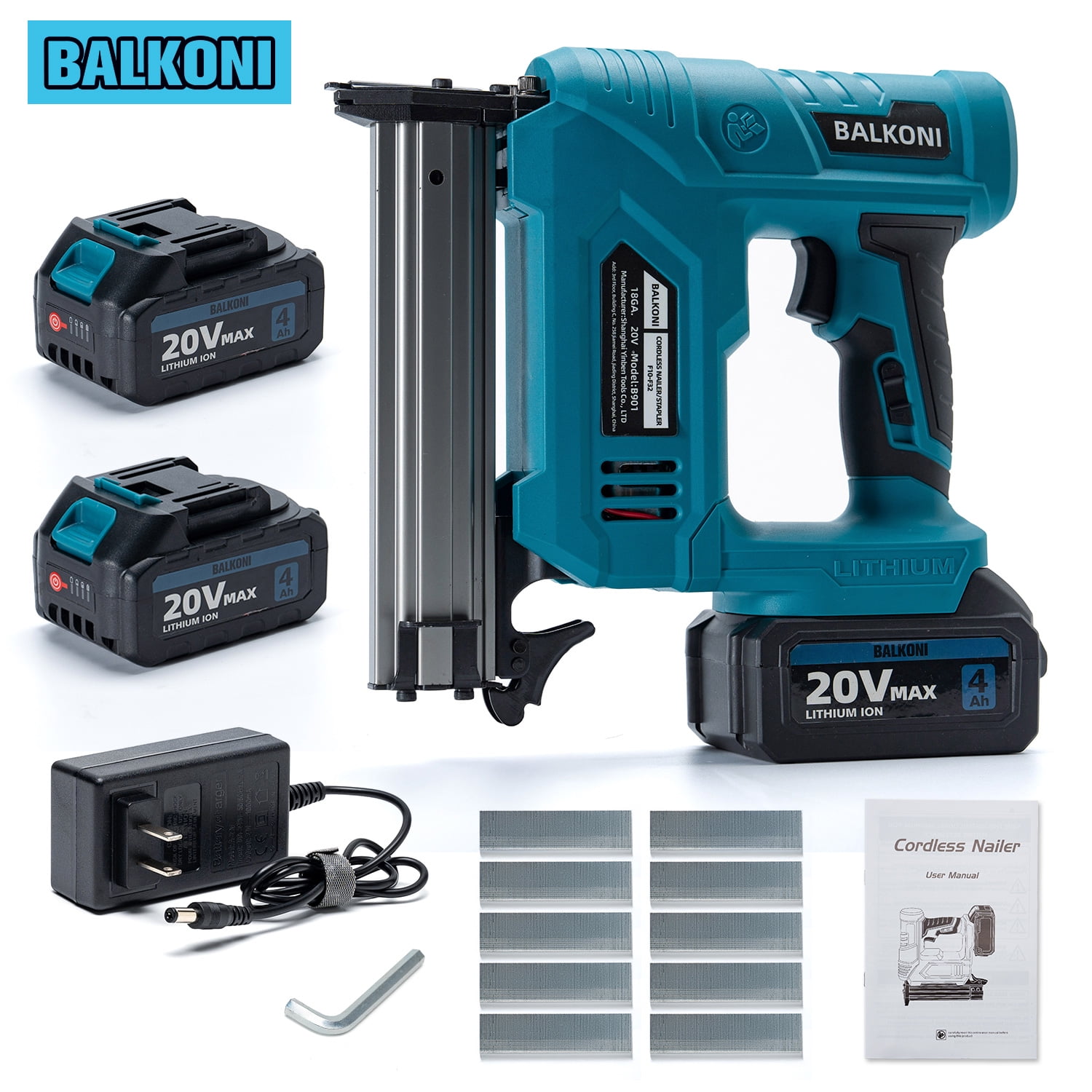 Cordless Electric Nail Gun, 4.0Ah X 2 Battery, F32 MAX, 1000 Piece ...