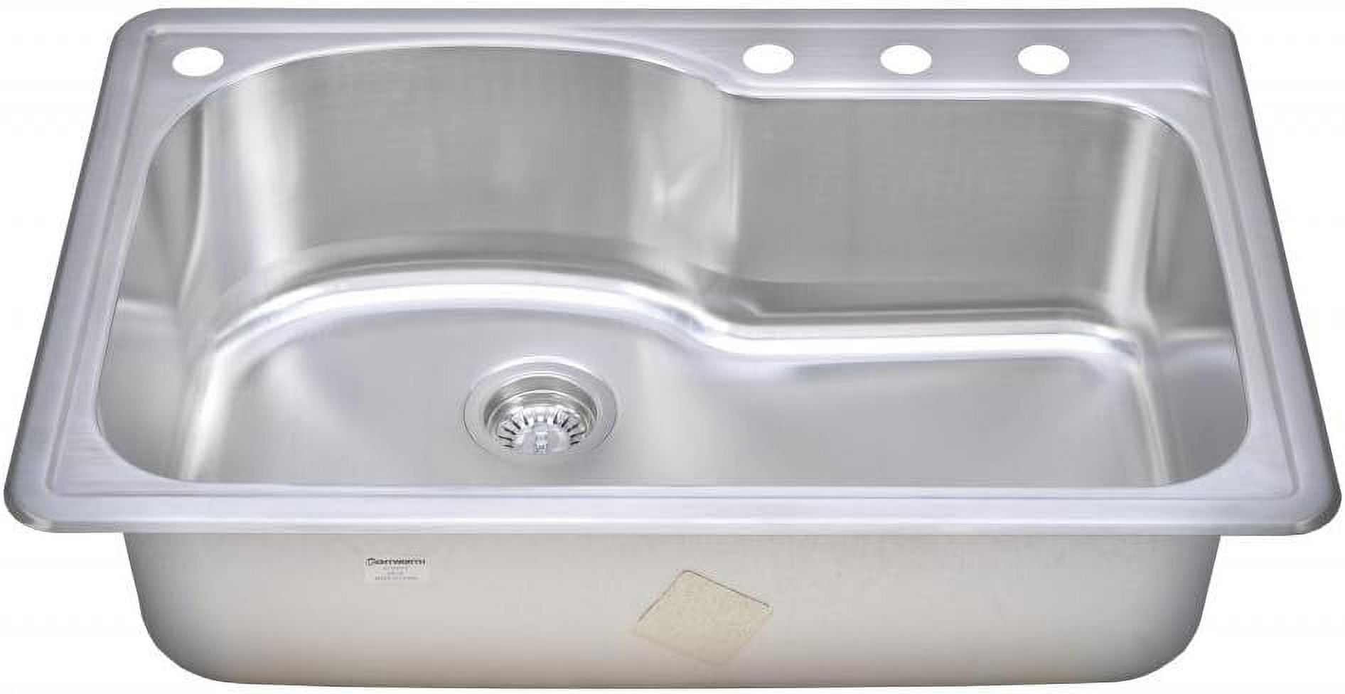 18 Gauge Offset Single Bowl Topmount Stainless Steel Kitchen Sink ...