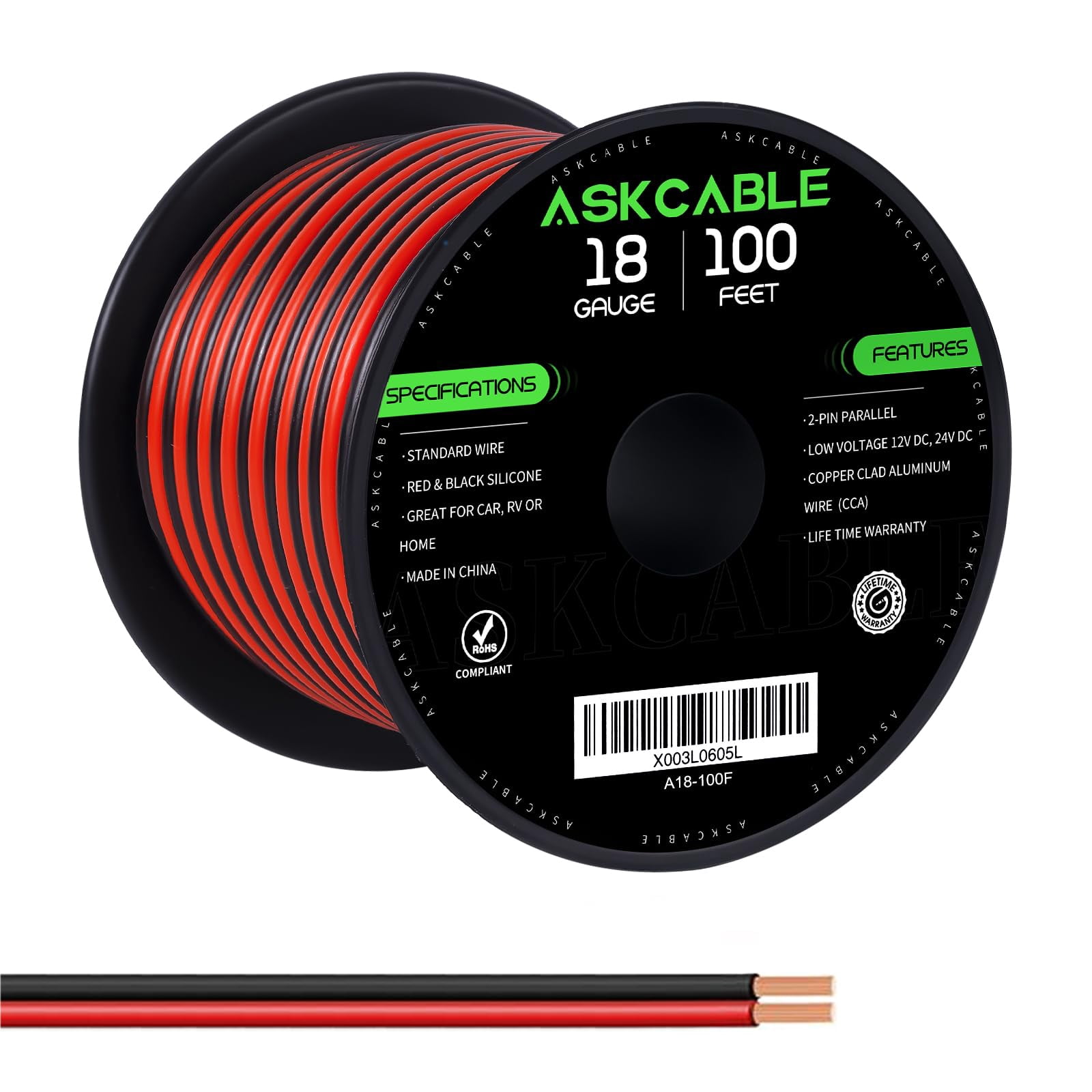 18 Gauge Wire, 18 AWG Electrical Wire Cable, 2 Conductors Red Black ...