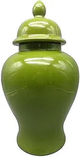 18" Glossy Emerald Green Ceramic Temple Jar Modern Zen Decor Versatile ...