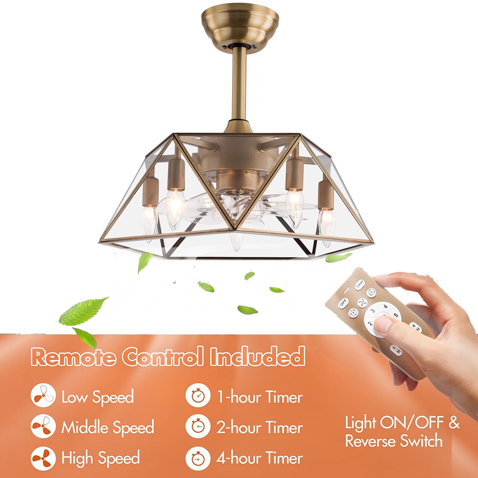 18" Gold Ceiling Fan Light 7 ABS Blades Cylindrical Lampshade W/ Remote ...