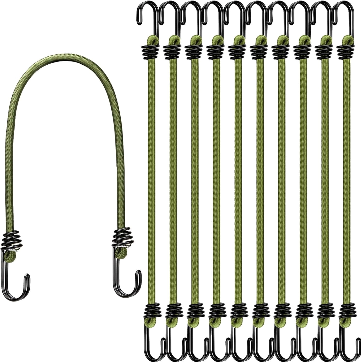 18" Green Bungee Cords with Hooks: 10 Pcs Bungee Cords Heavy Duty ...