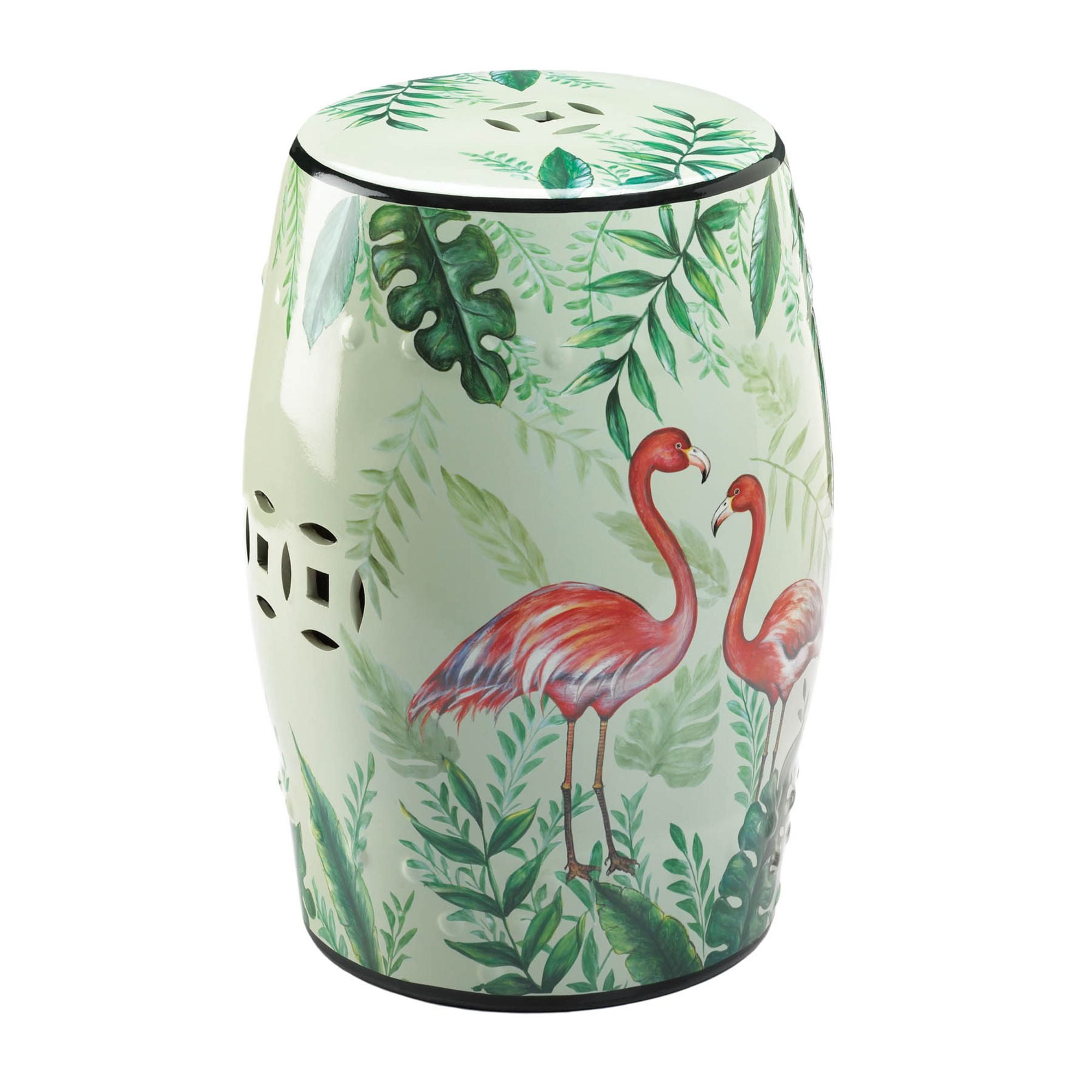 Zingz & Thingz 13" Round Flamingo Ceramic Garden Stool in Green ...