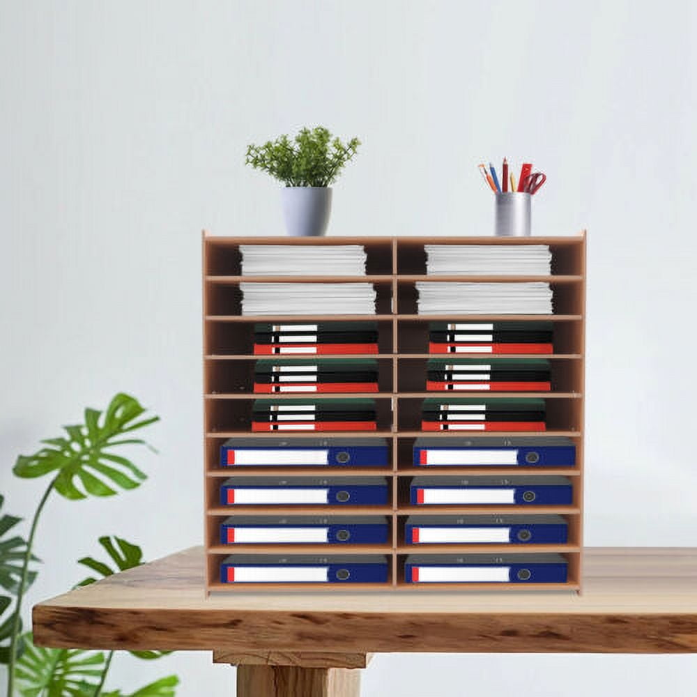 18 Grids File Rack Organizer Golden Wood Folder Holder Floor / Desk ...