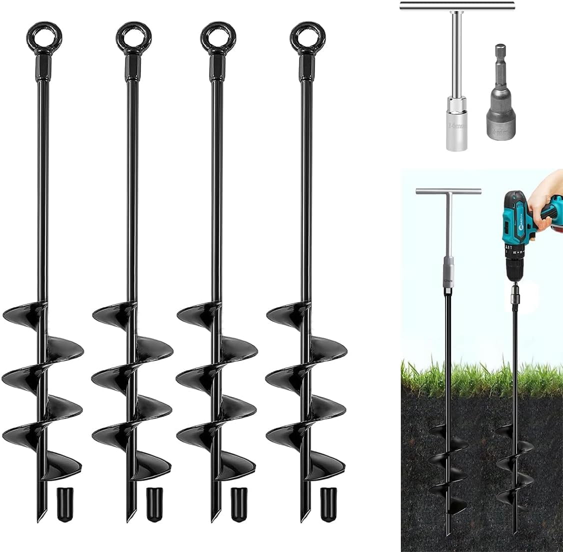 18" Ground Anchors Heavy Duty, 4pk Metal Earth Anchors Screw in, Swing ...