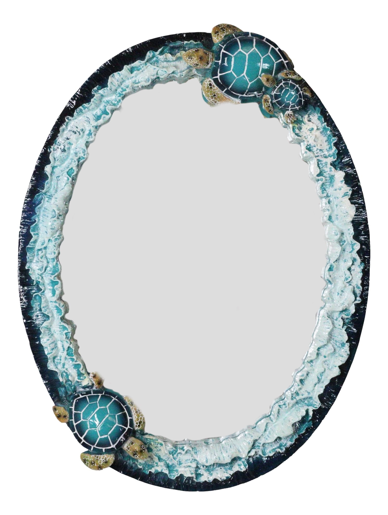 18"H Large Coastal Marine Blue Sea Turtles With Ocean Waves Wall Mirror ...