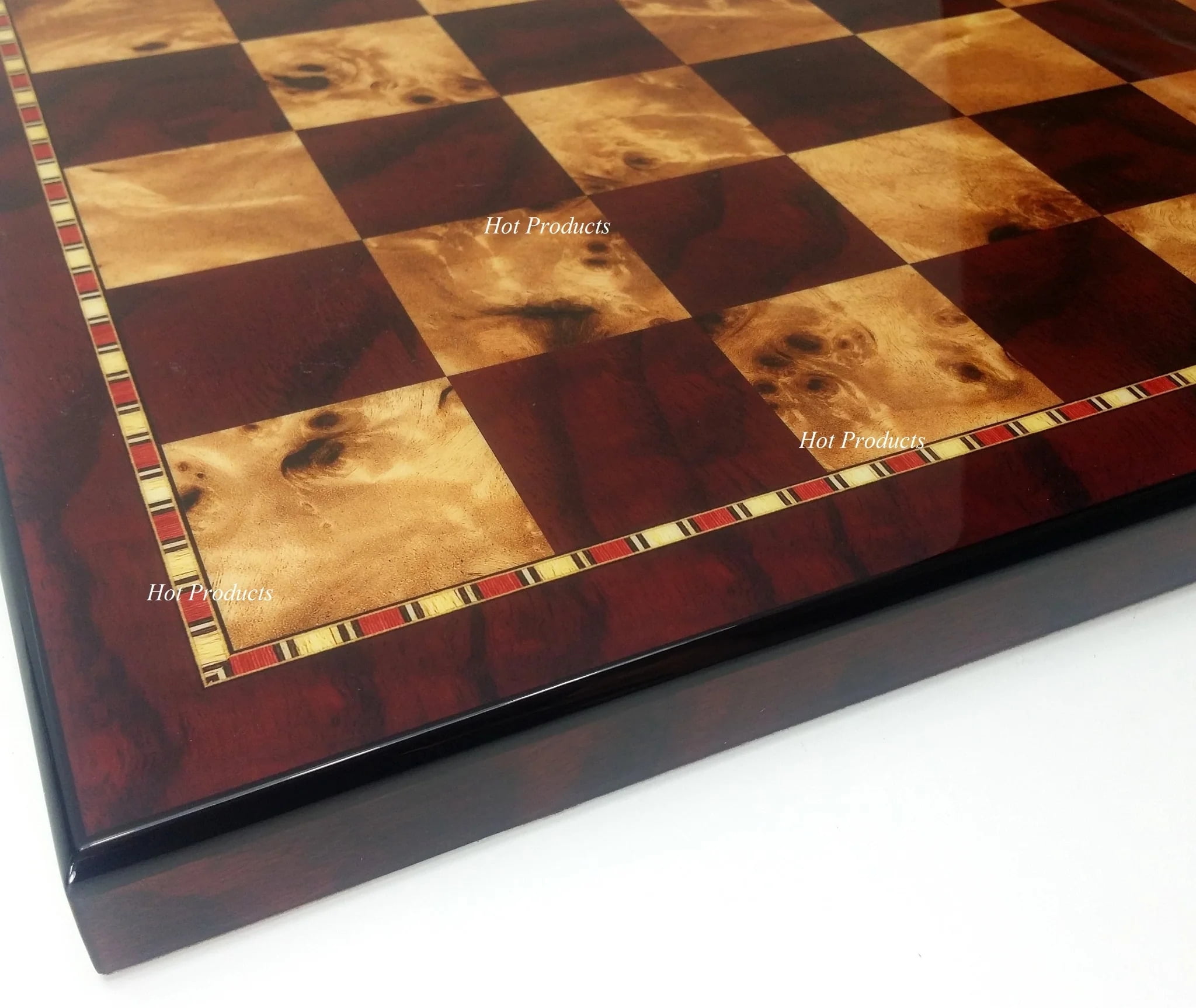 18" HIGH GLOSS Cherry Burlwood COLOR CHESS BOARD With 1 31/32 Inch ...