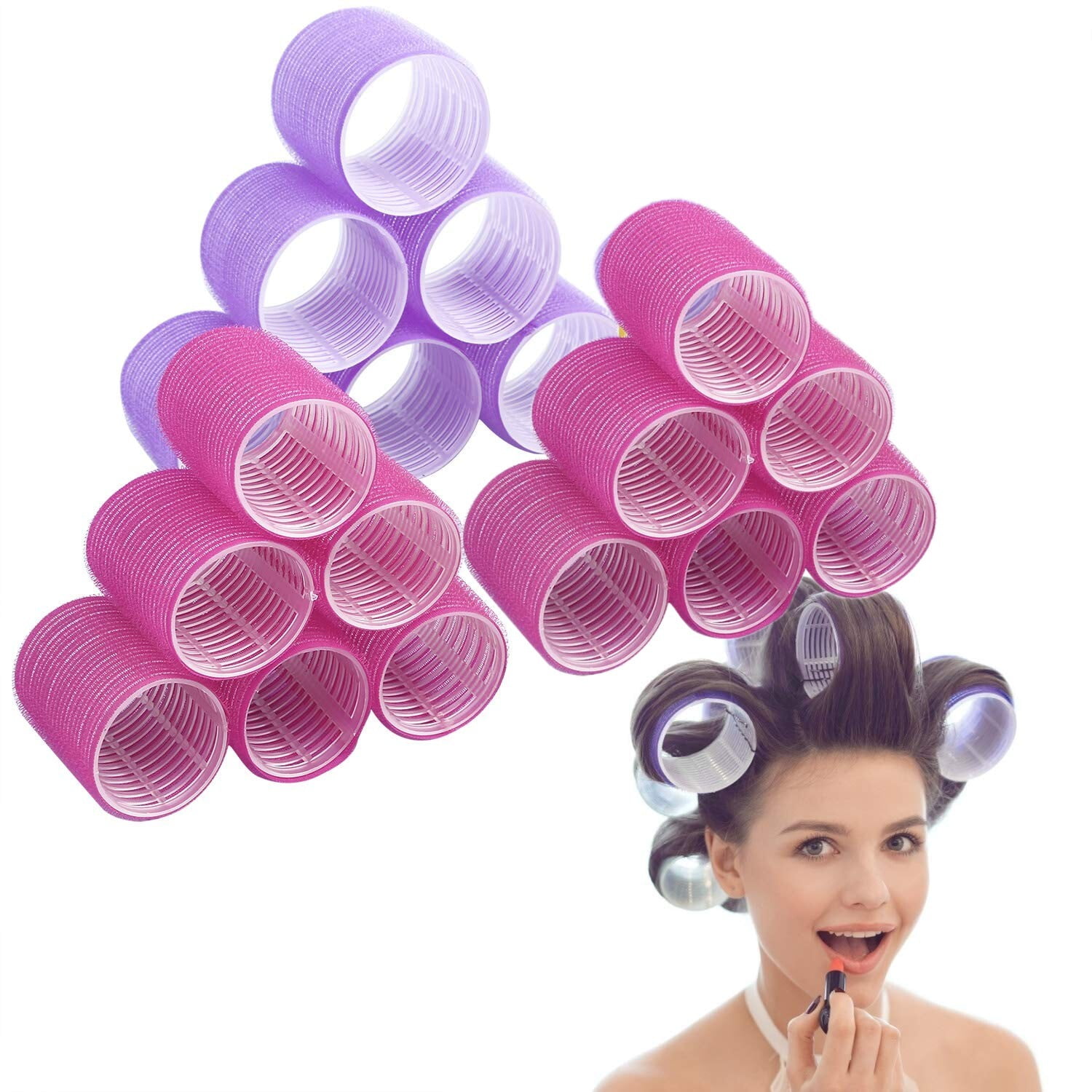 18 Hair Curlers Rollers Set, 2 Size No Heat Hair Roller for Short ...