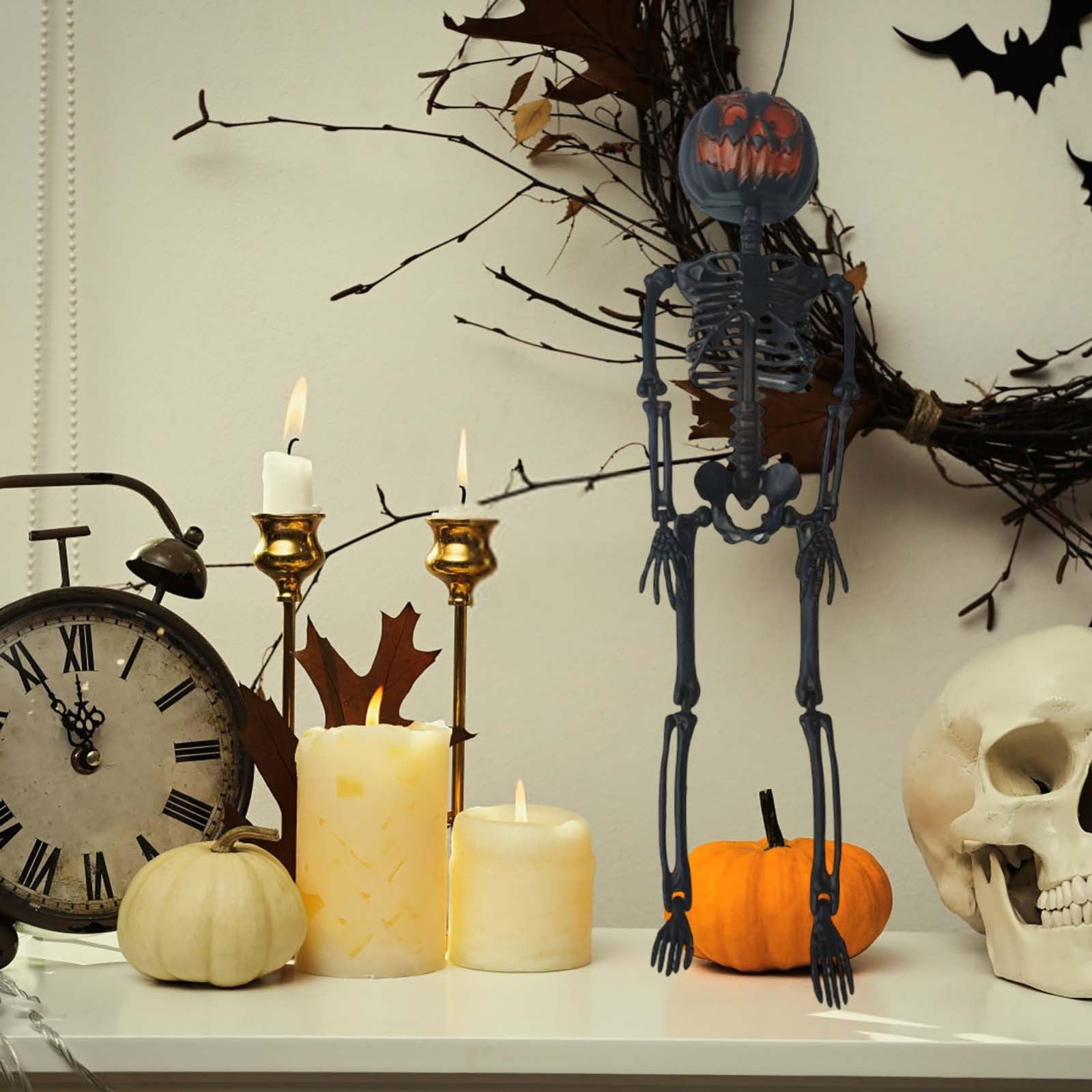 18" Halloween Skeleton Decor, Full Body Poseable Skeleton with Movable ...