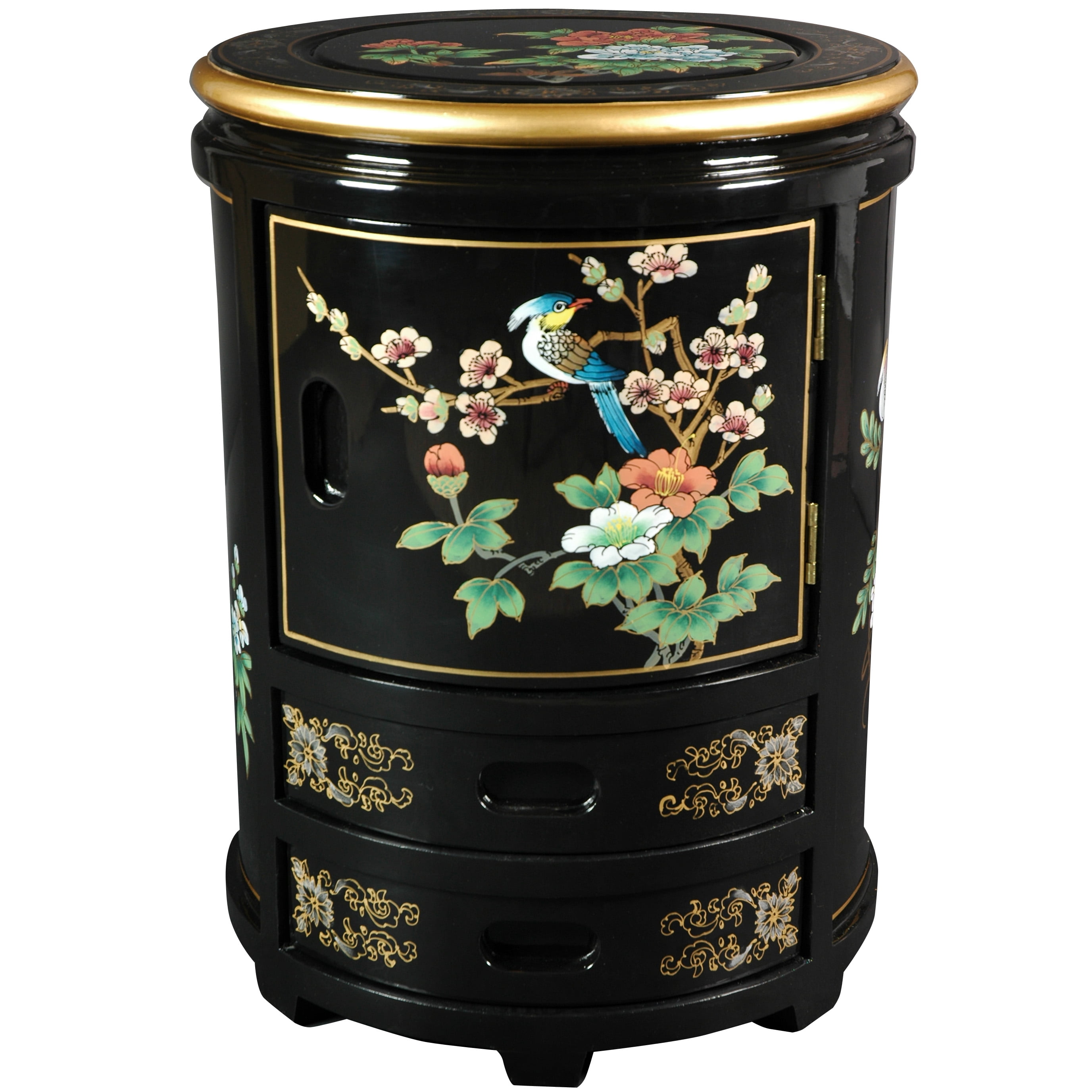 18" Handpainted Black Lacquer Stool Cabinet - Landscape - Walmart.com