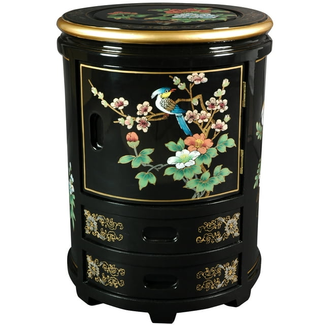 18" Handpainted Black Lacquer Stool Cabinet - Landscape - Walmart.com