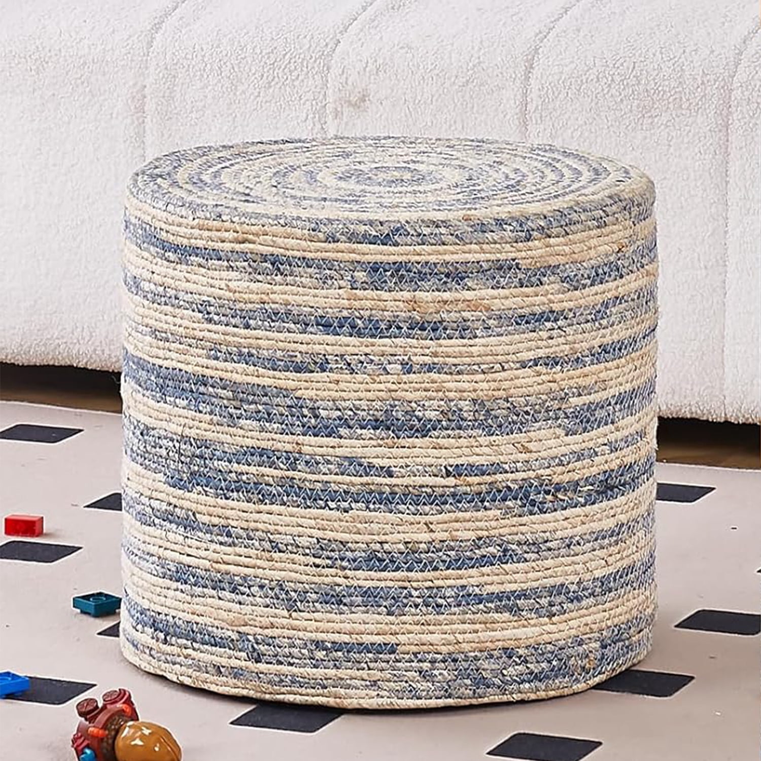 18" Handwoven Ottoman Pouf – Natural Braided Boho Footrest Stool ...