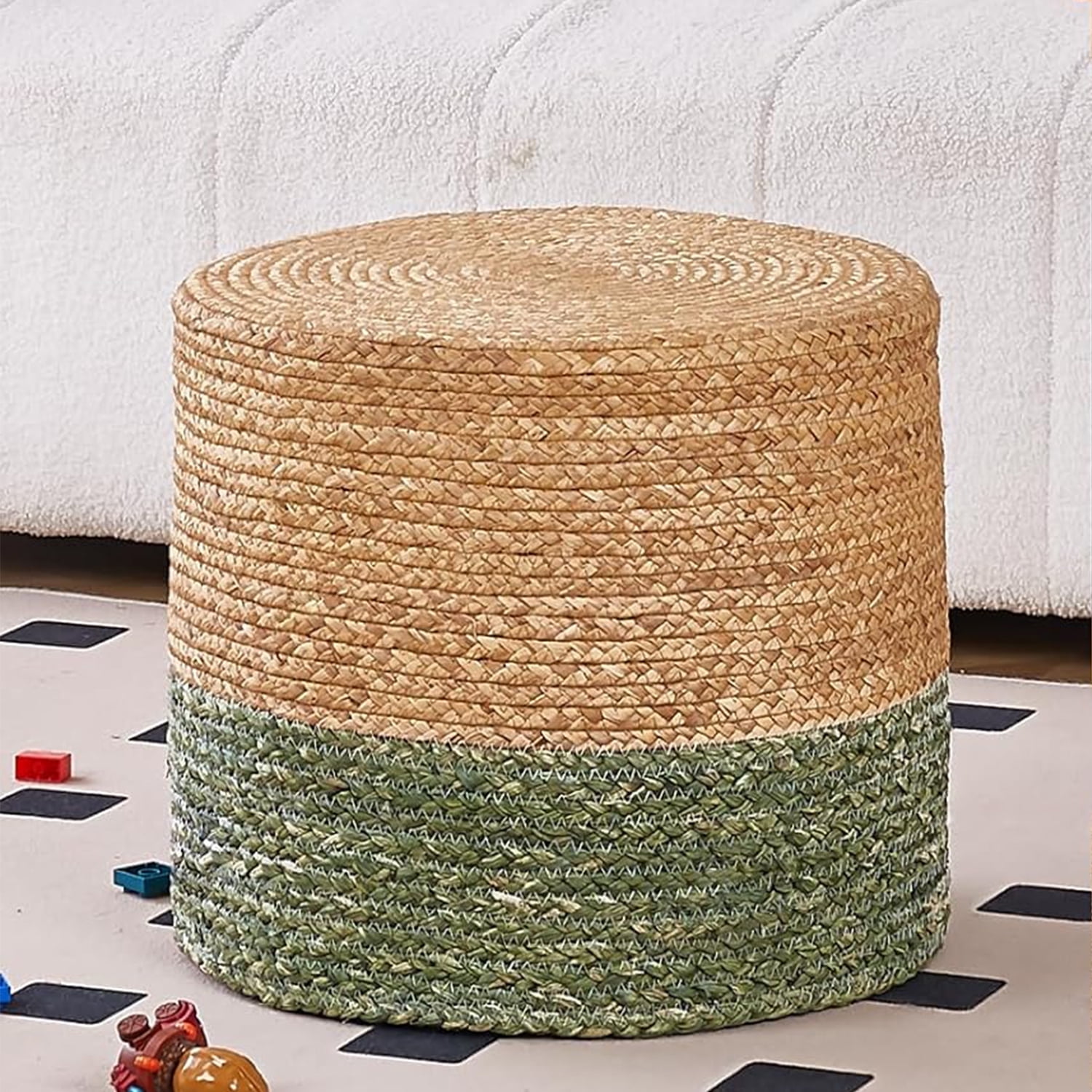 18" Handwoven Ottoman Pouf – Natural Braided Boho Footrest Stool ...