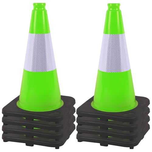 18" Heavy Duty Traffic Cones 8-Pack Green Safety Cones with Reflective ...