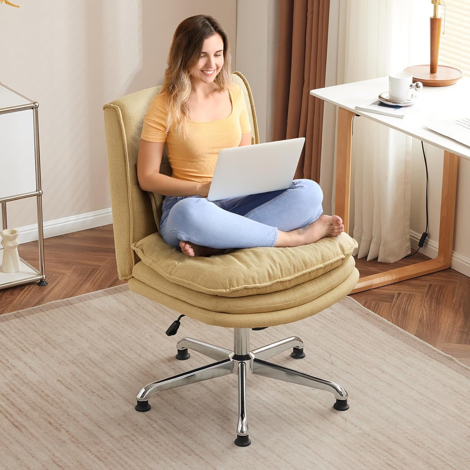 18" High Back Armless Home Office Desk Chair no Wheel,Wide Adjustable ...