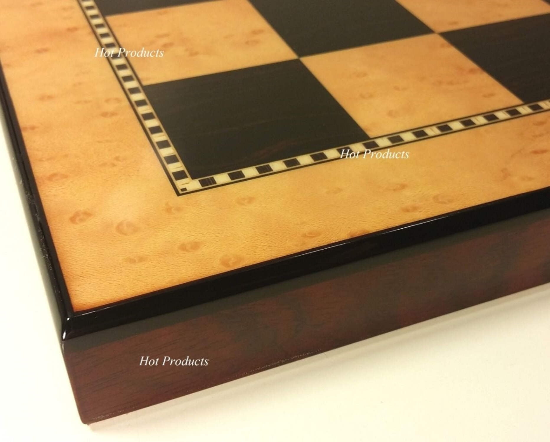 18" High Gloss Dark Walnut / Birdseye Maple Color Chess Board 1 31/32 ...