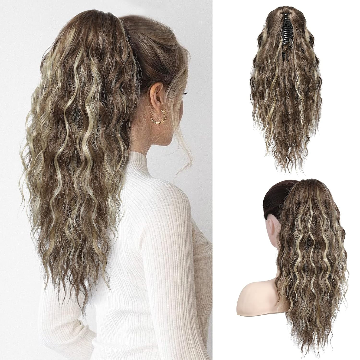 18" Highlight Ponytail Extension, PT002 Tia Claw Long Multi Layered ...