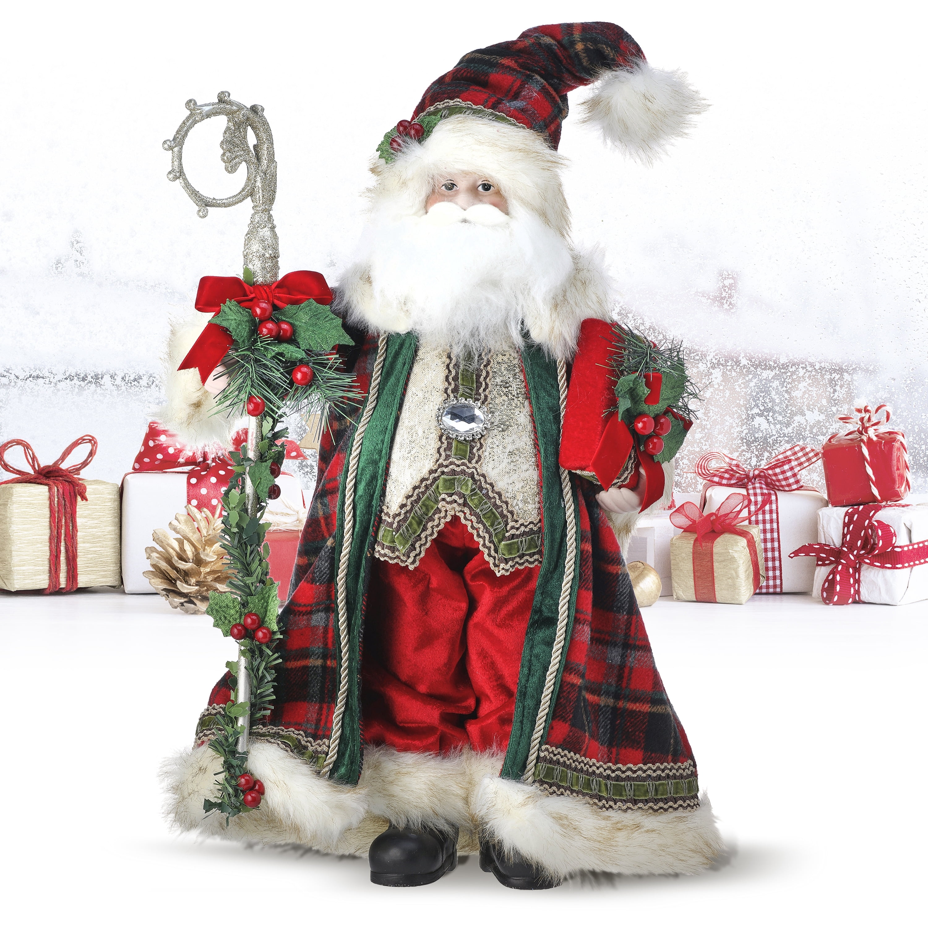 18" Holly Days Santa With Staff - Walmart.com