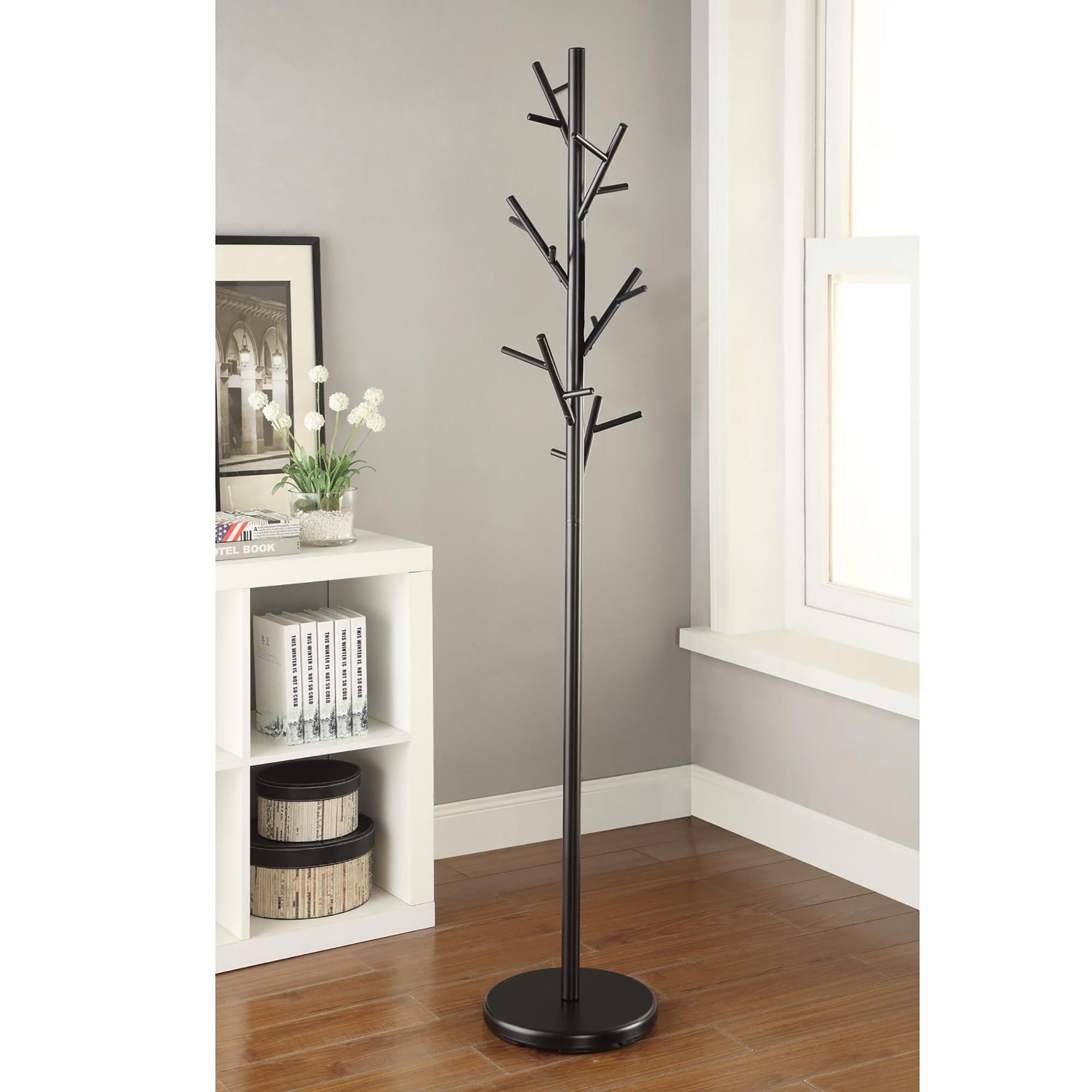 18-Hook Coat Rack, Black Metal Tree Branch Design, Entryway Organizer ...
