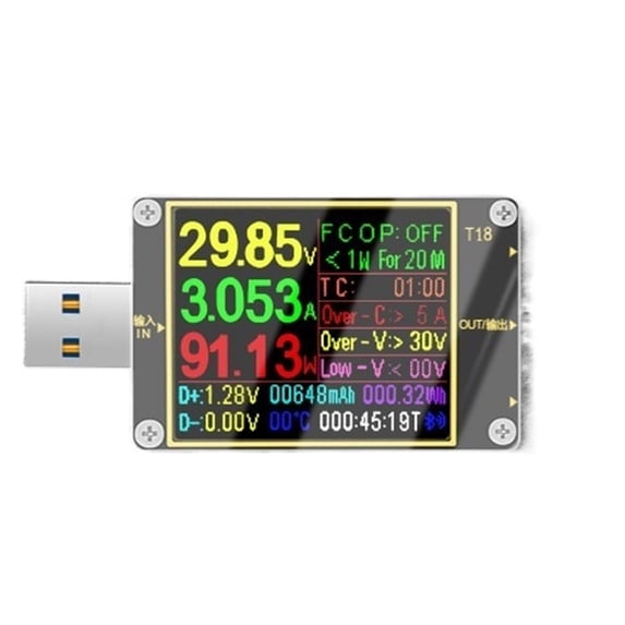 18 IN 1 USB Tester T18 Digital Voltmeter Ammeter Voltimetro DC Power ...