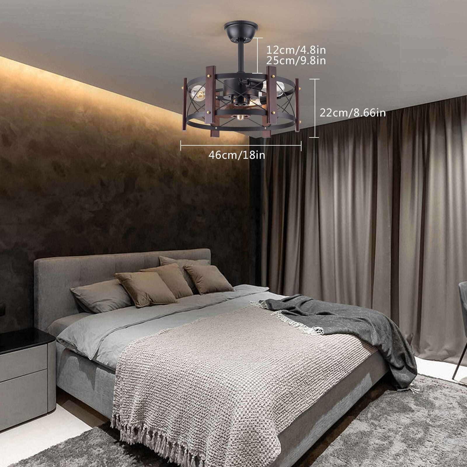 18 In. Ceiling Fan With Light Enclosed Chandelier Pendant Lamp Fixture ...