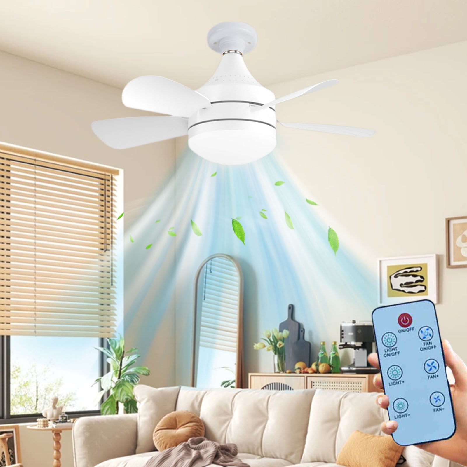 18 In Remote Control LED Straight Leaf Fan Light E27 Screw Detachable ...