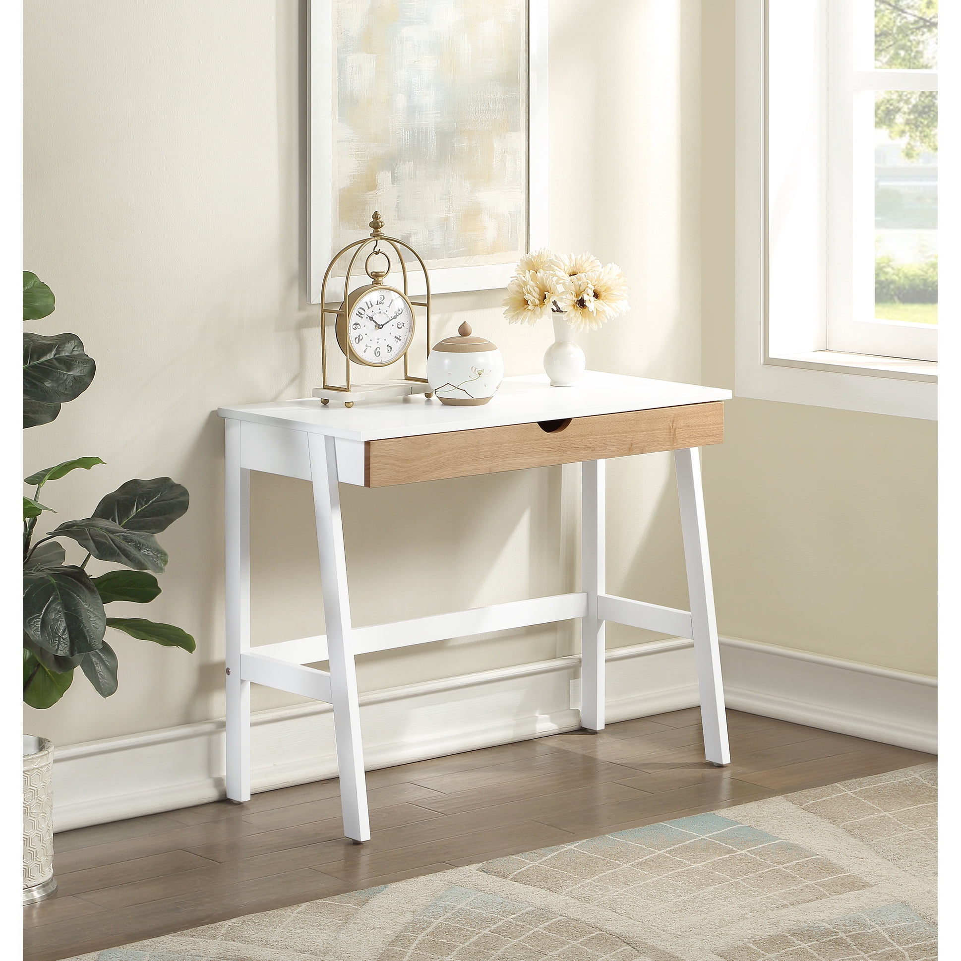 18 In Width Desk White, Solid Wood For Storage 9.5 Wide Narrow Spaces ...