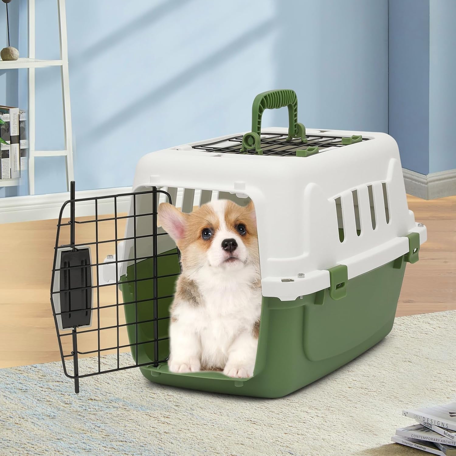 18-Inch 2-Door Top Loading Pet Carrier, Hard-Sided Plastic Travel Crate ...