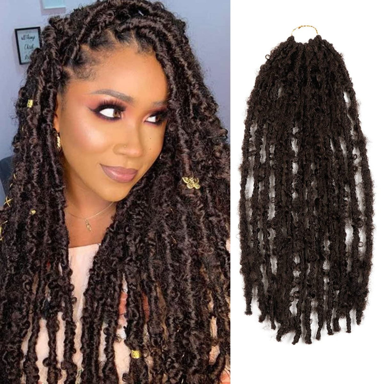 18 Inch 2 Pack AU-THEN-TIC Butterfly Locs Crochet Hair Distressed Faux ...