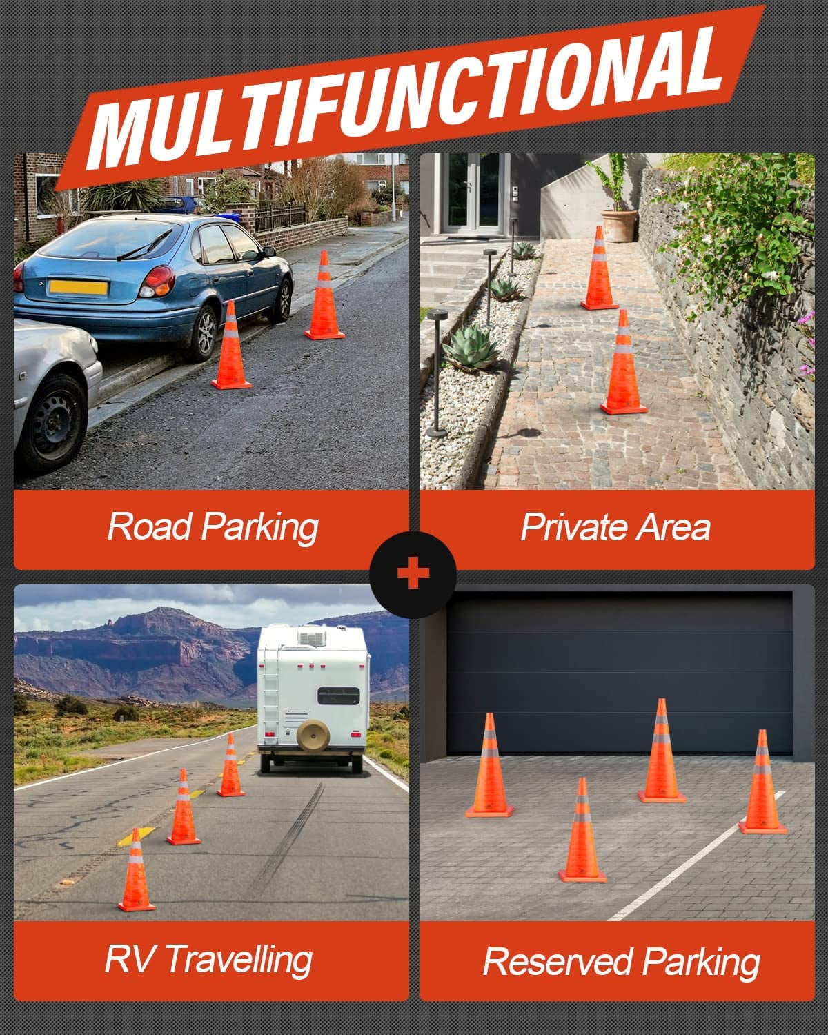 18 Inch 4 Pack Collapsible Traffic Safety Cones, Multi Purpose Pop-up ...