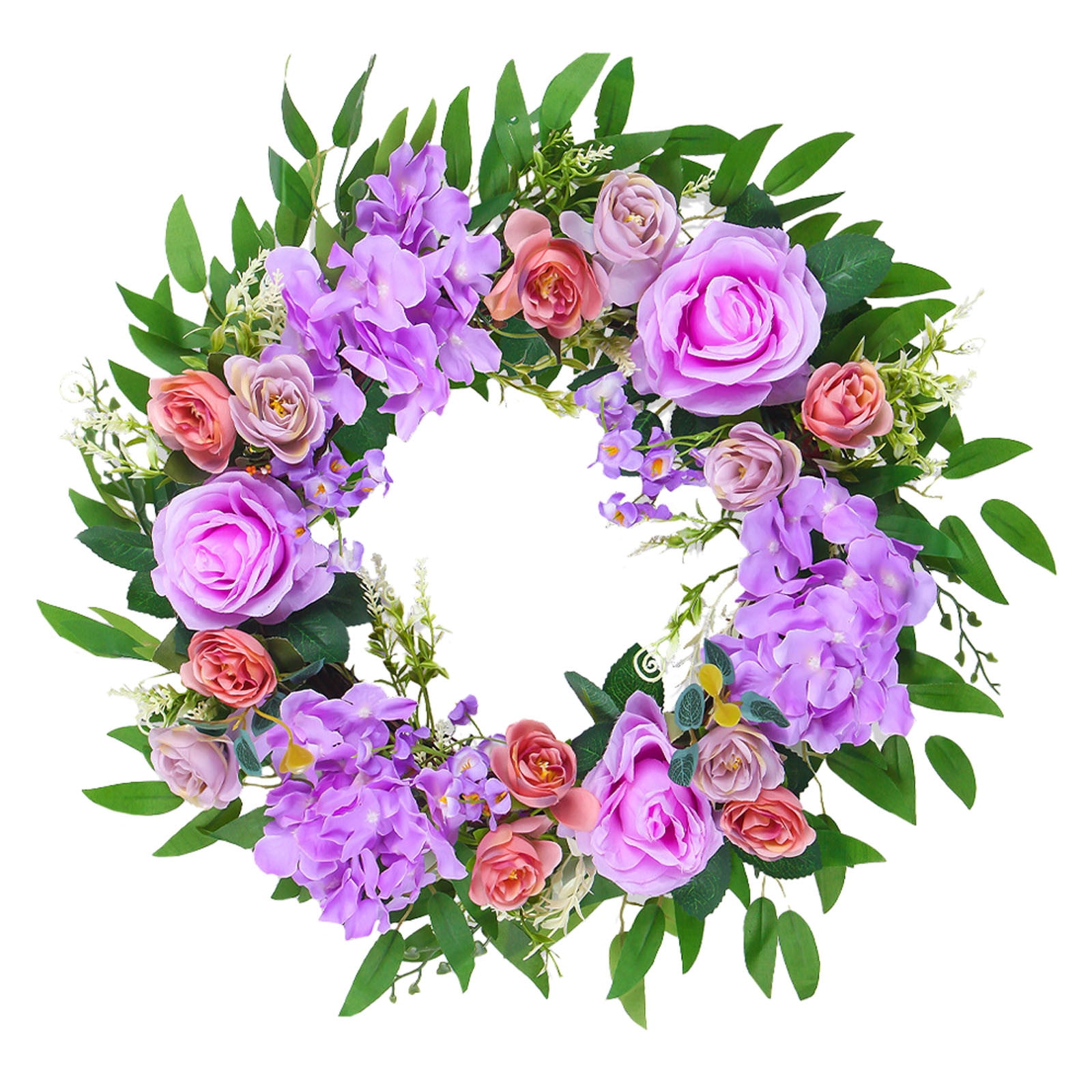 18 Inch Artificial Floral Wreath for Front Door - Spring/Summer Rose ...