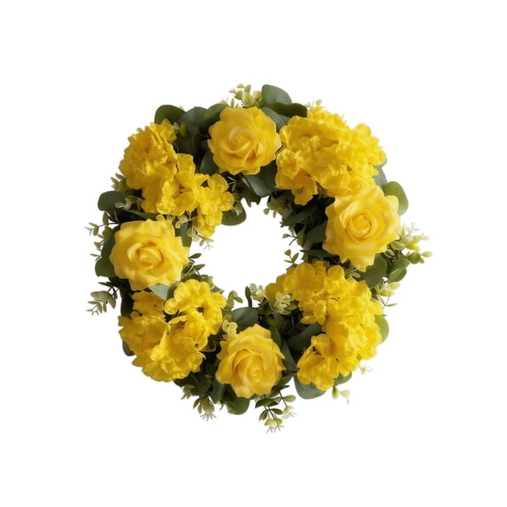 18 Inch Artificial Rose Wreath for Front Door, Yellow Floral Spring ...