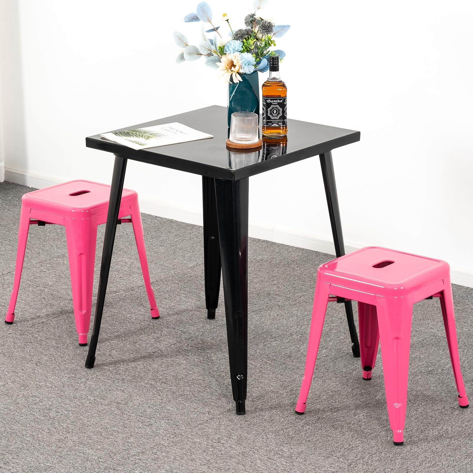 18 Inch Bar Stools Set of 2, Stackable Backless Industrial Metal ...