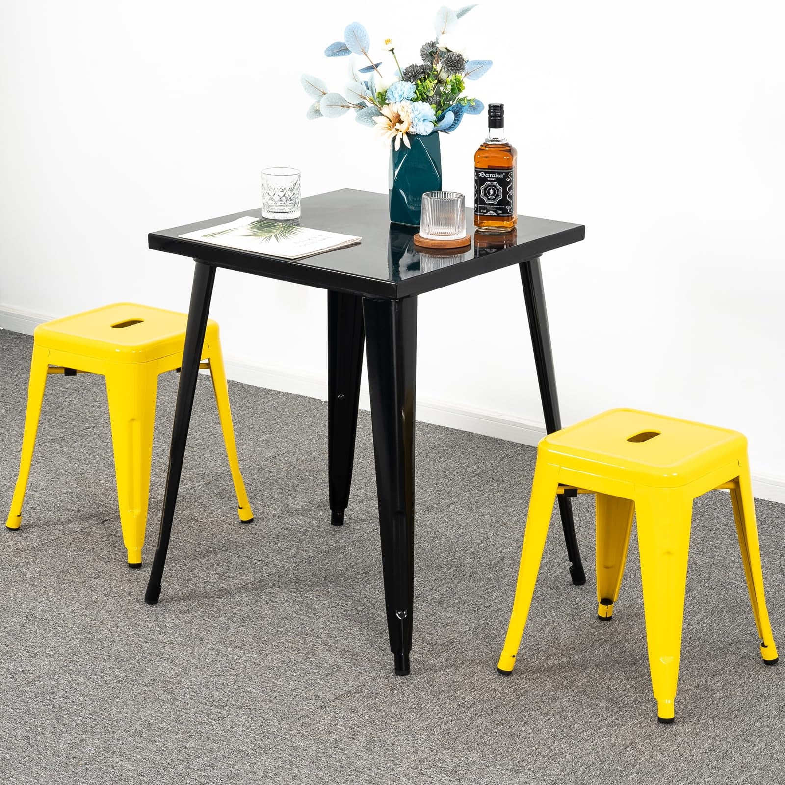 18 Inch Bar Stools Set of 2, Stackable Backless Industrial Metal ...