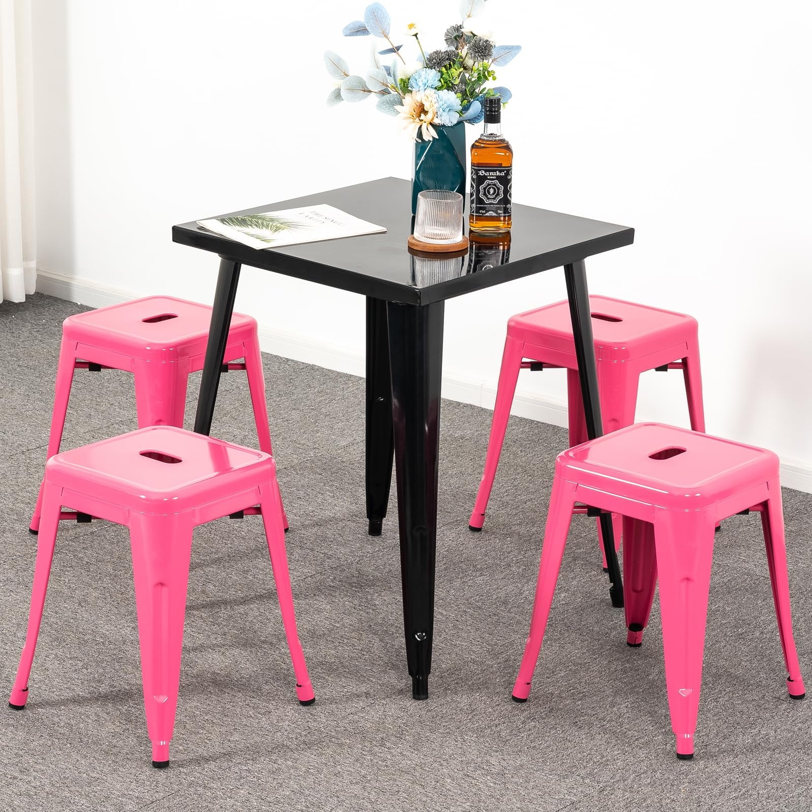 18 Inch Bar Stools Set of 4, Stackable Backless Industrial Metal ...
