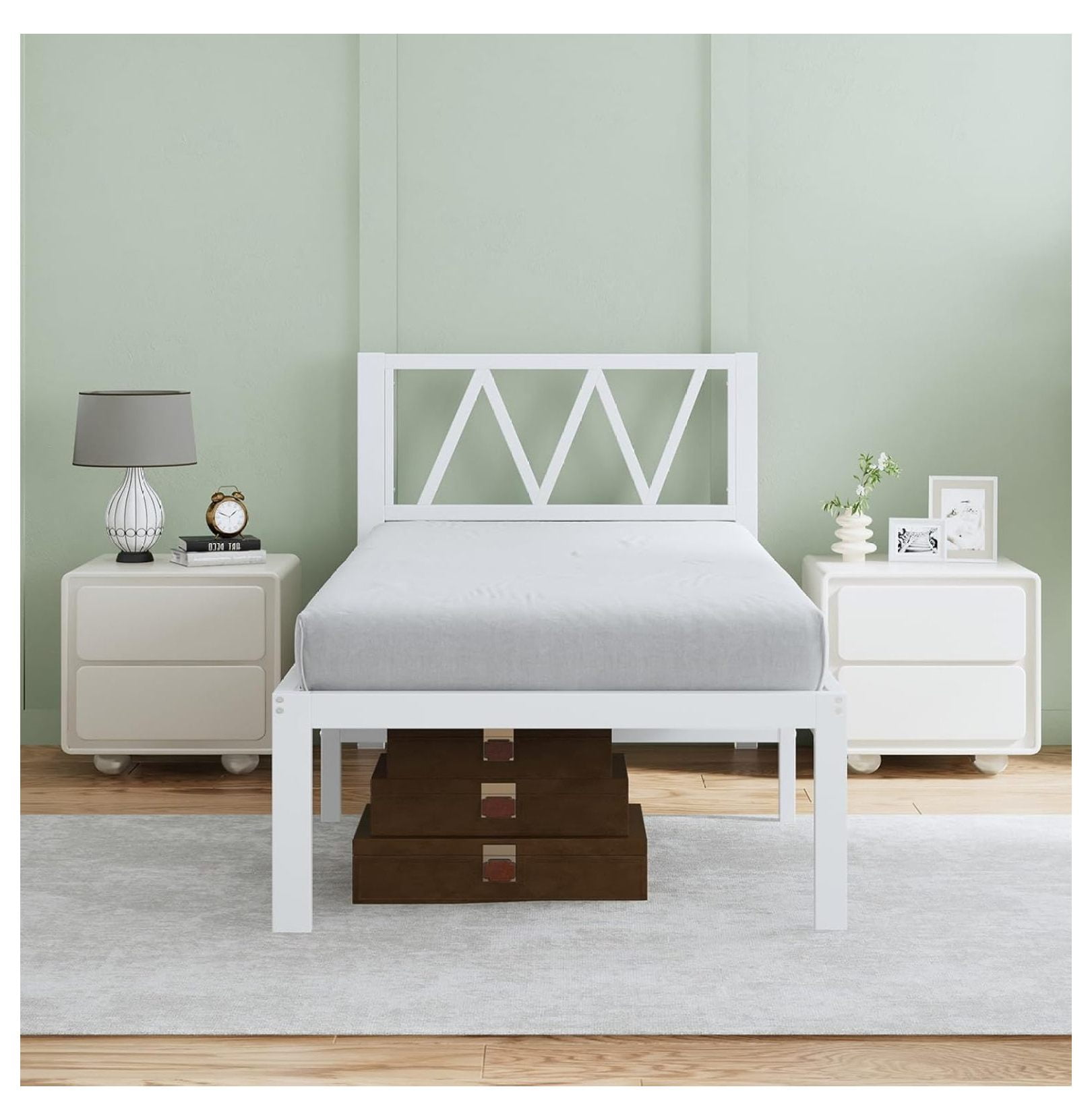 18 Inch Bed Frame with Headboard, White Metal Platform Bed Frame, Size ...