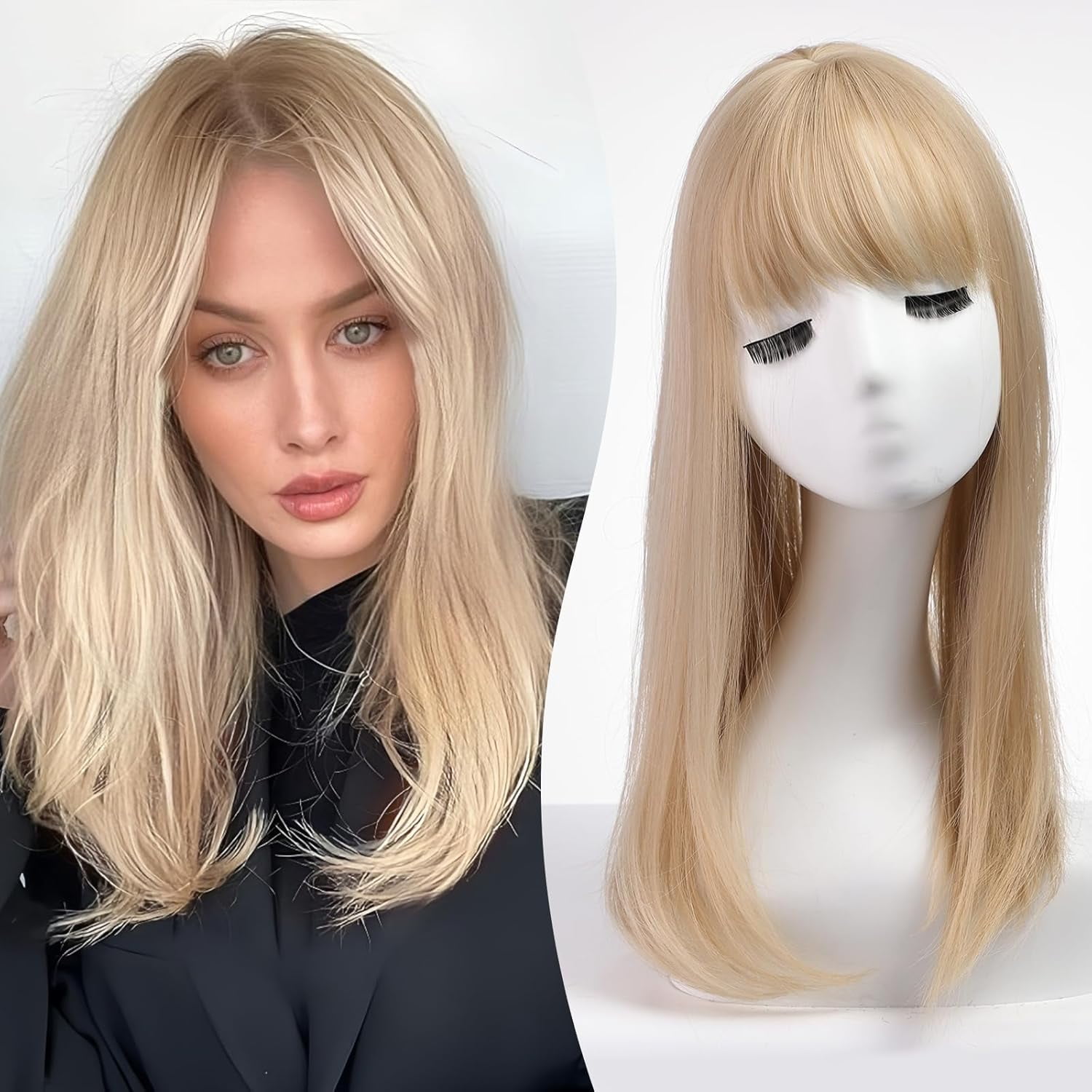 18 Inch Blonde & Bleached Blonde Mixed Hair Toppers with Bangs for ...