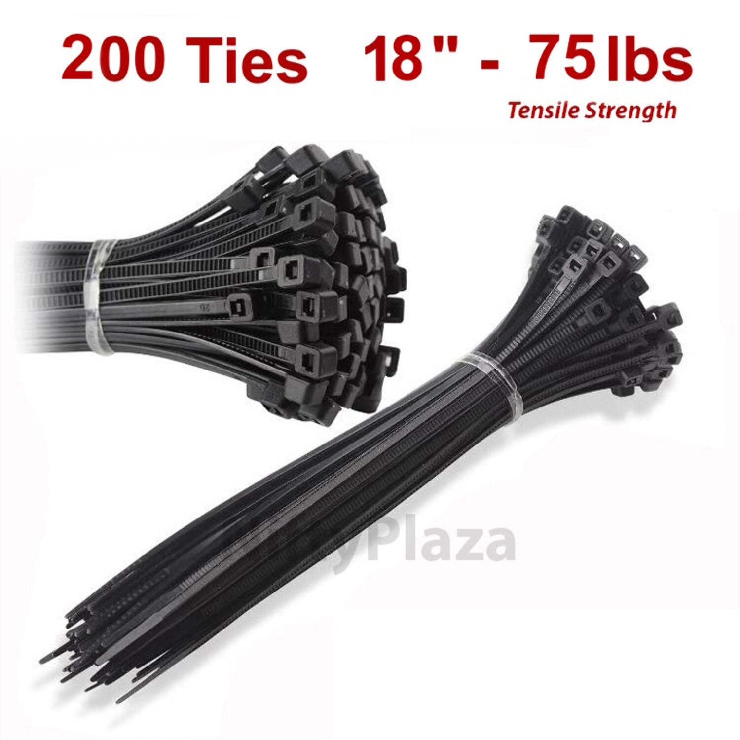 18 Inch Cable Zip Ties - 200 Pack - 75 lbs TENSILE Strength Premium ...