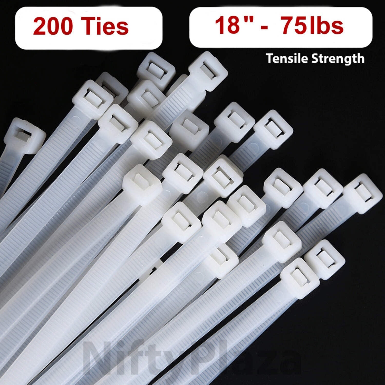 18 Inch Cable Zip Ties - 200 Pack - 75 lbs TENSILE Strength Premium ...