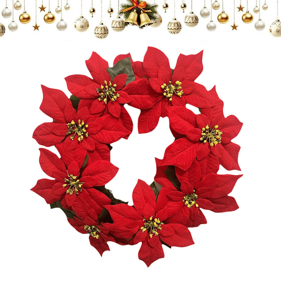 18 Inch Christmas Wreath with Poinsettia Flowers, Indoor Outdoor ...