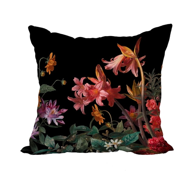 18 Inch Color Me Floral Black Floral Print Decorative Polyester Throw ...