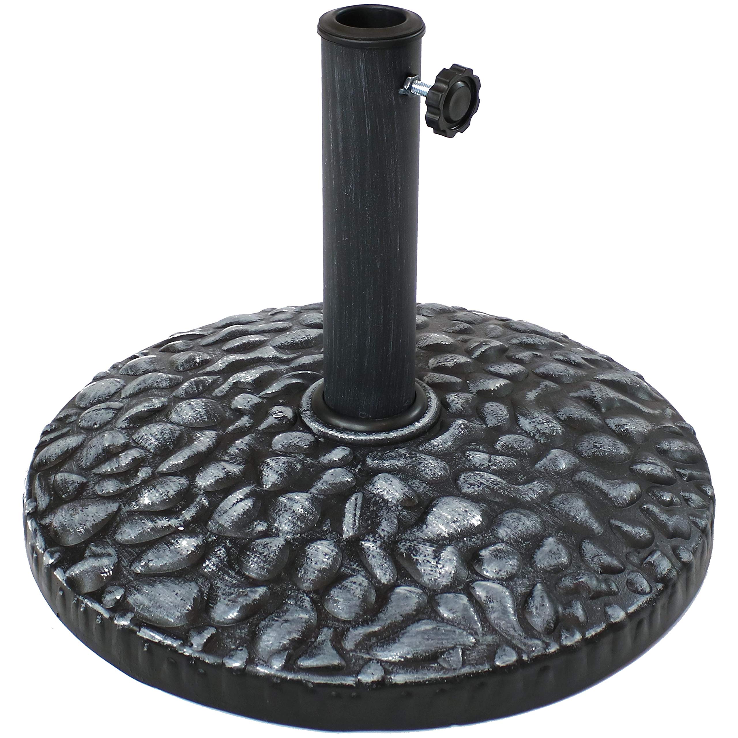 18-Inch Diameter Pebble Texture Resin Patio Umbrella Base - Gray Finish ...