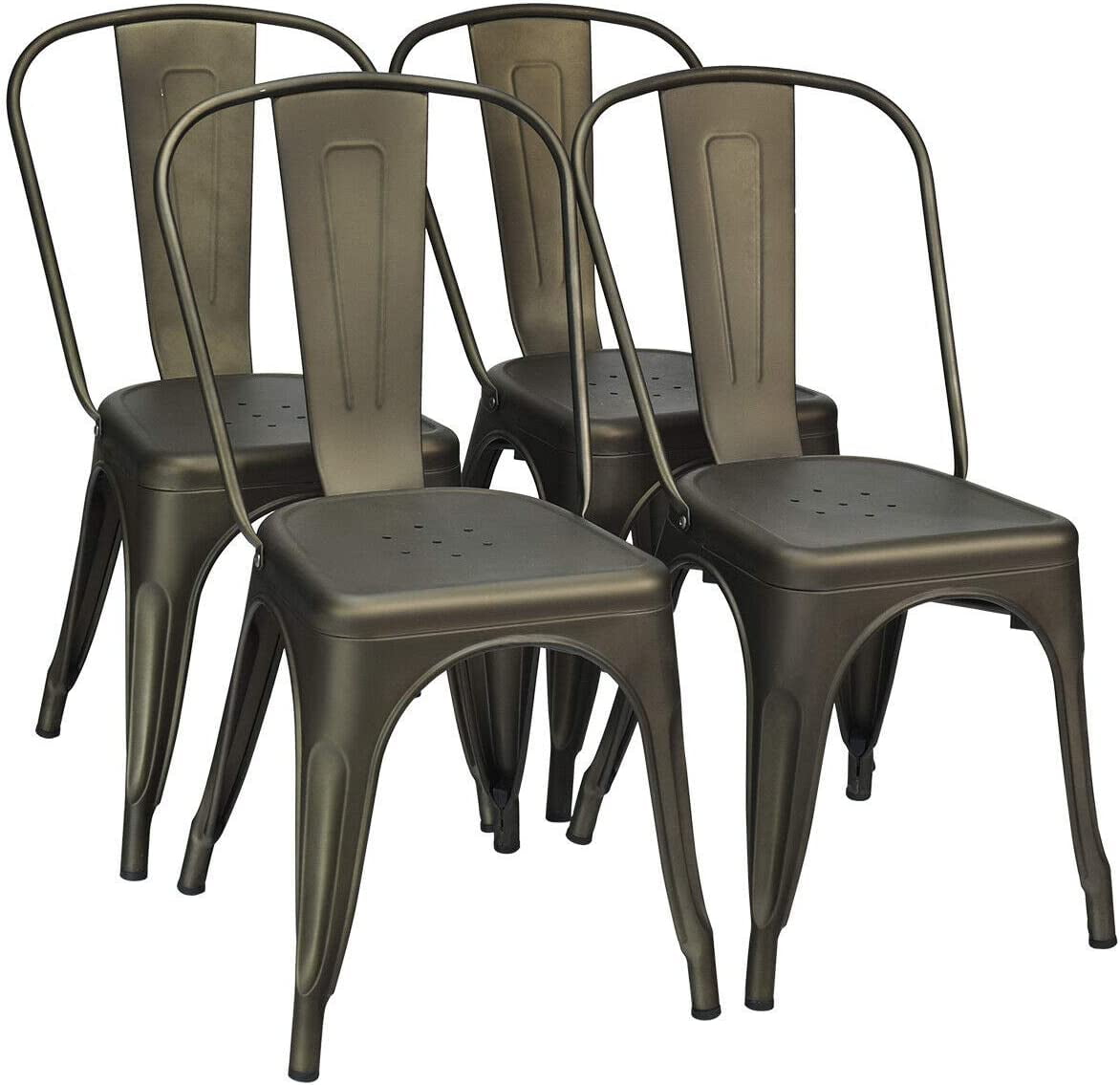 18 Inch Dining Chair Set of 4, Industrial Vintage Stackable Metal ...
