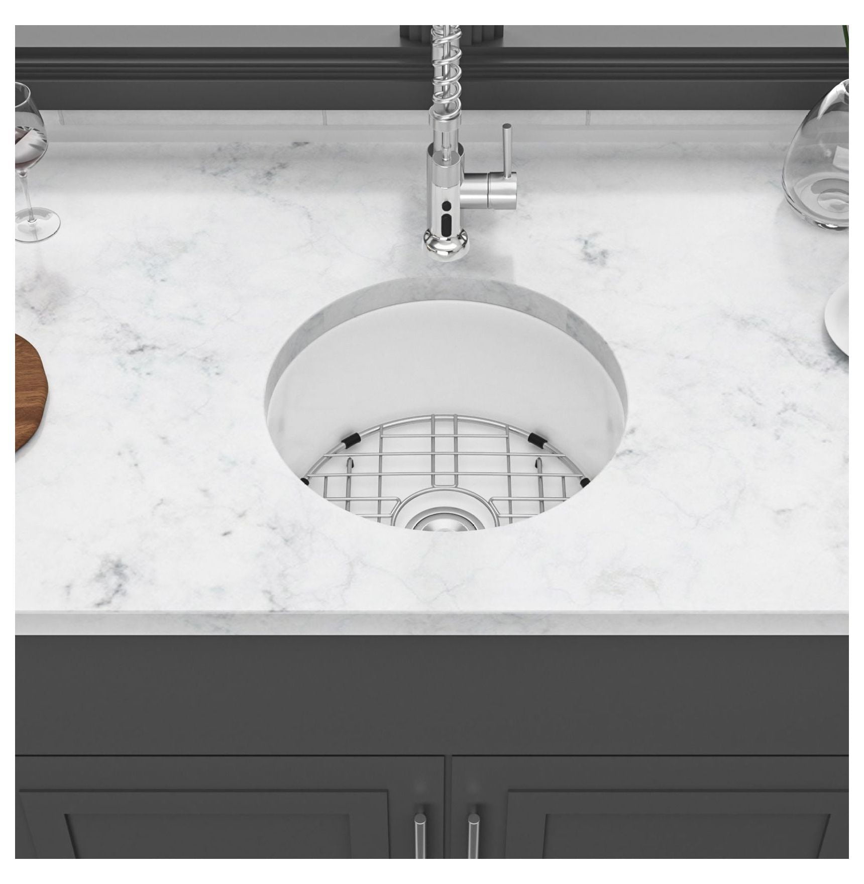 18 Inch Dual Mounted Single Bowl Ceramic Circular Kitchen Sink with ...